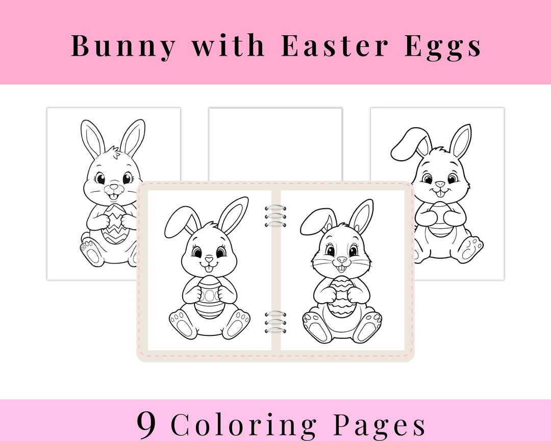 Easter Bunny With Eggs Coloring Pages - Etsy