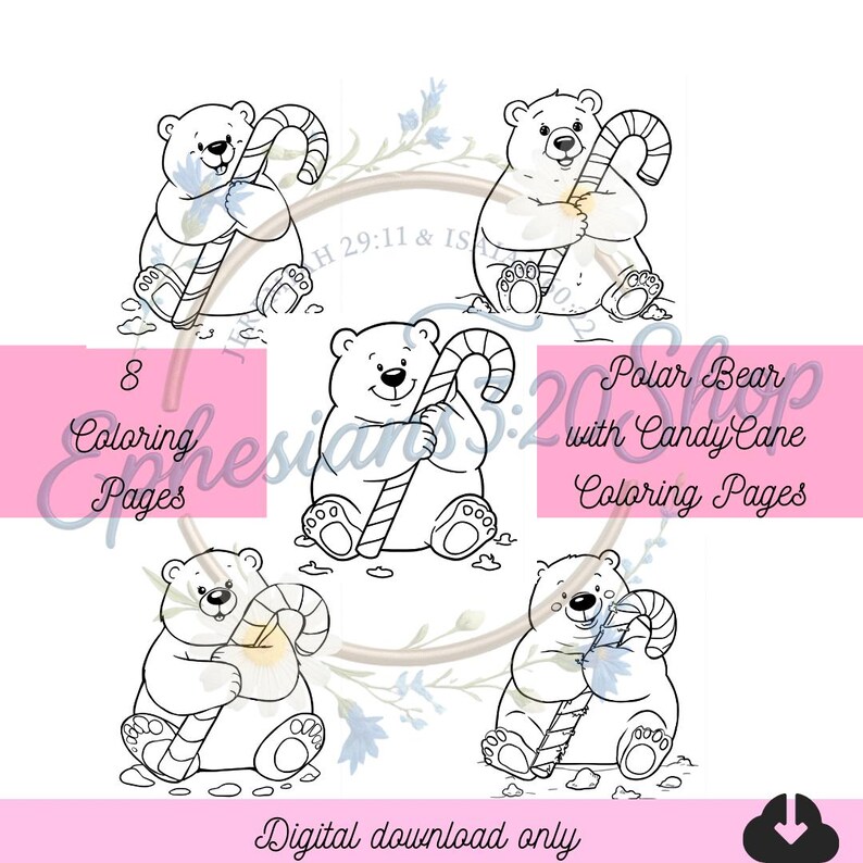 Polar Bear Christmas Coloring Pages - Etsy