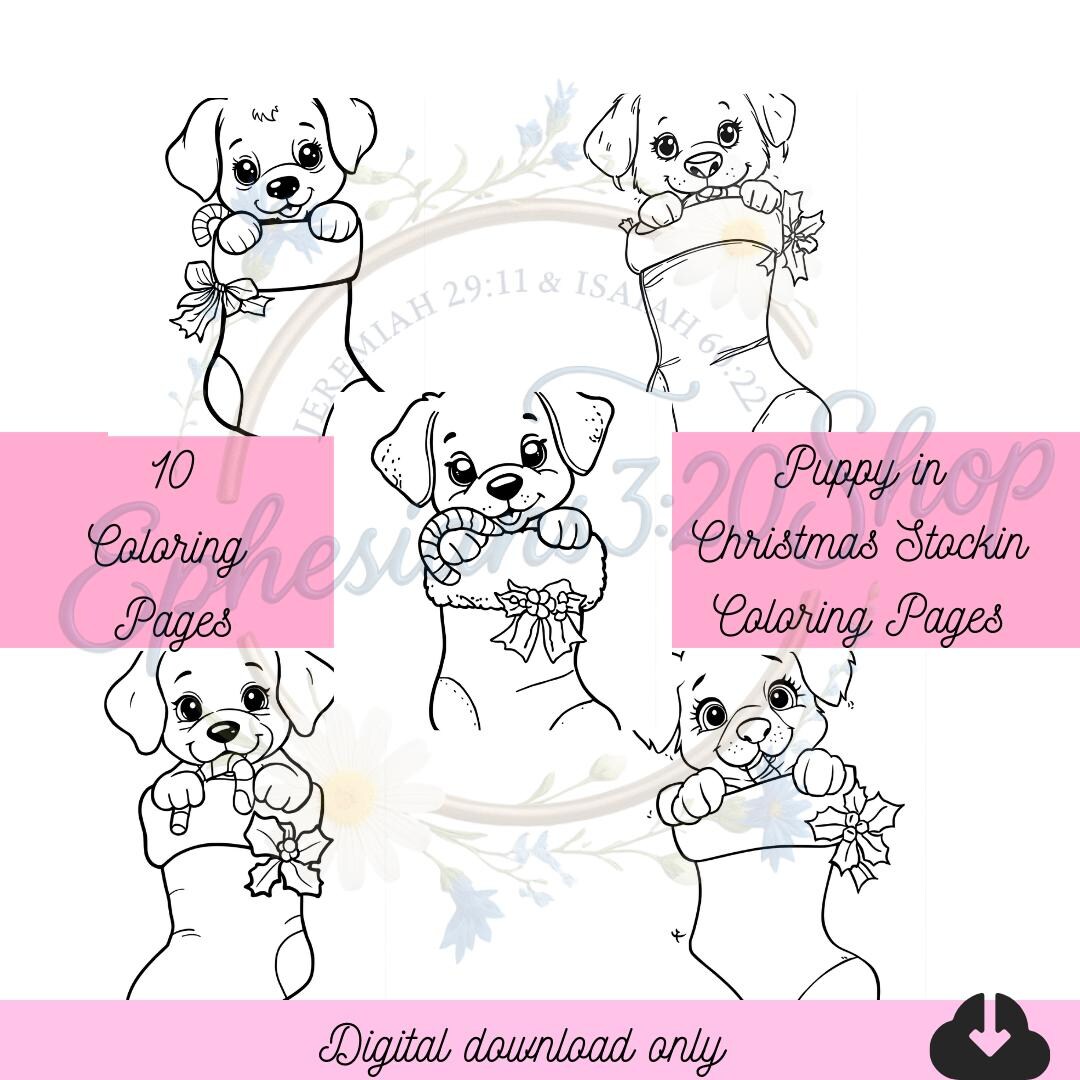 Puppy Coloring Pages Printable | Christmas Puppy in Stocking Coloring ...