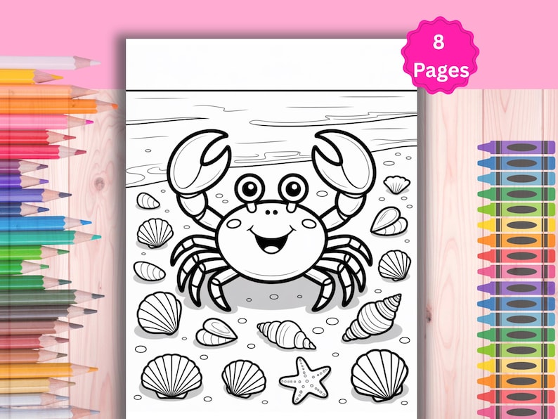 Summer Beach Ocean Life Crab Coloring Pages | Printable PDF | Kids ...
