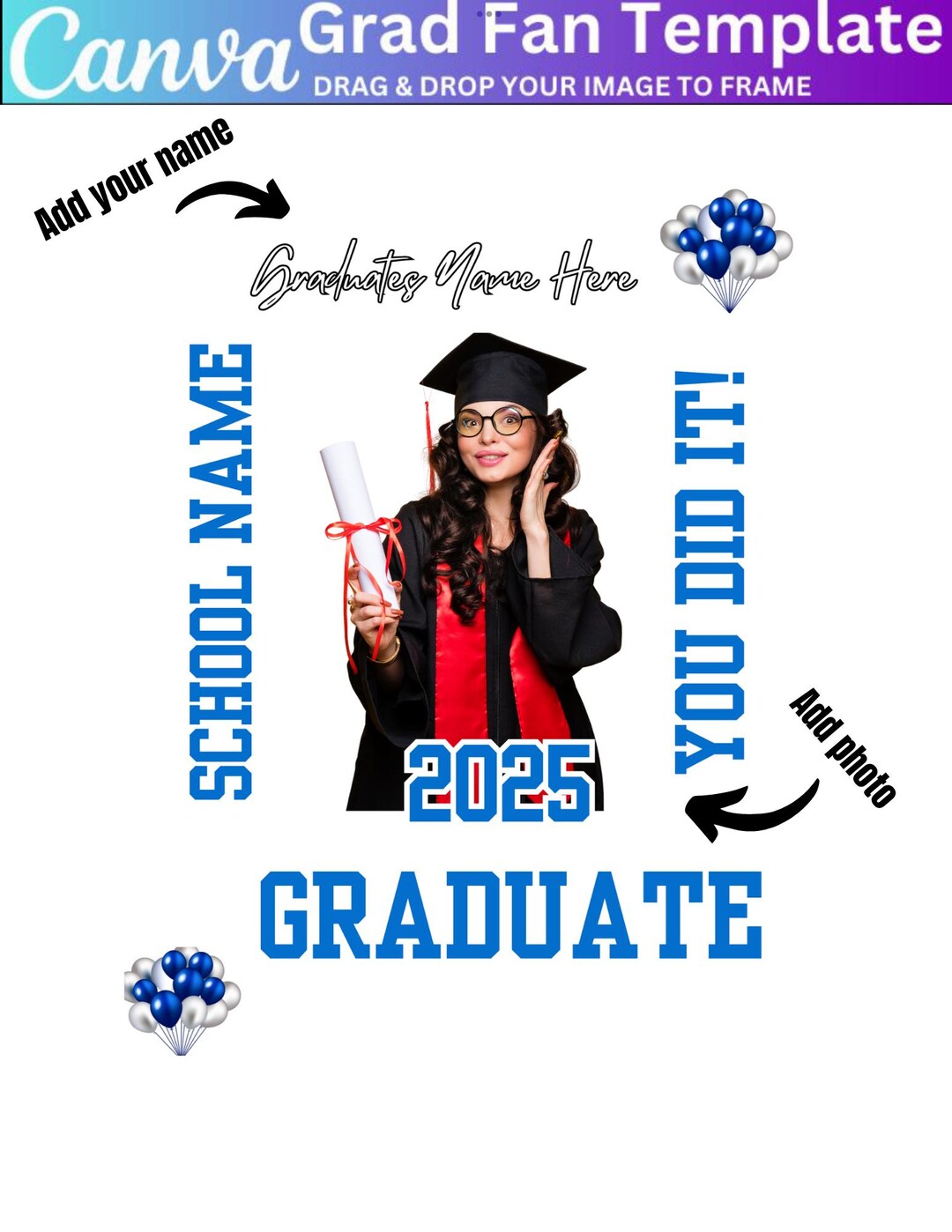 2025 Graduation Fan Template |canva Editable Template, Grad Paddle ...