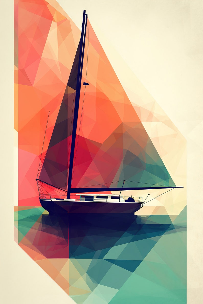 Sailing Boat Seascape , Minimalist Boat Print, Modern Sea Abstract ...