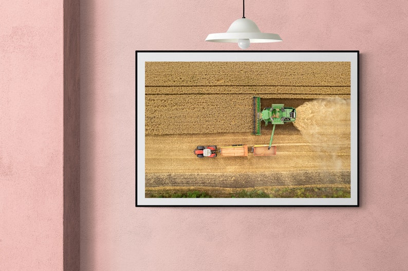 Combine Harvester, Tractor, Trailer, Harvesting, Aerial Photography ...