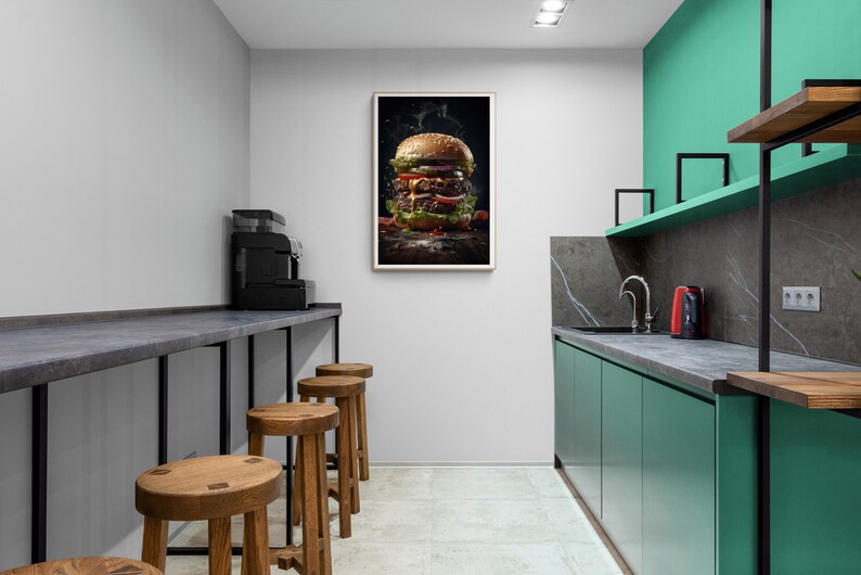 Fresh Tasty Double Burger, Wall Art, Kitchen Decor, Food Art, Digital ...