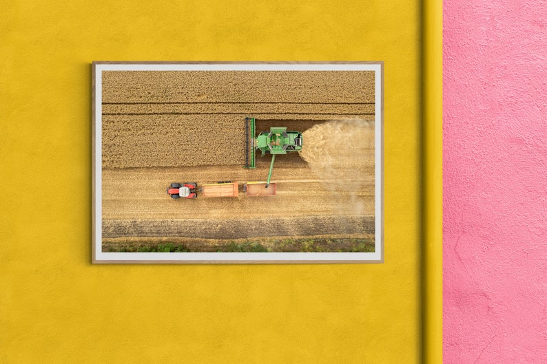 Combine Harvester, Tractor, Trailer, Harvesting, Aerial Photography ...