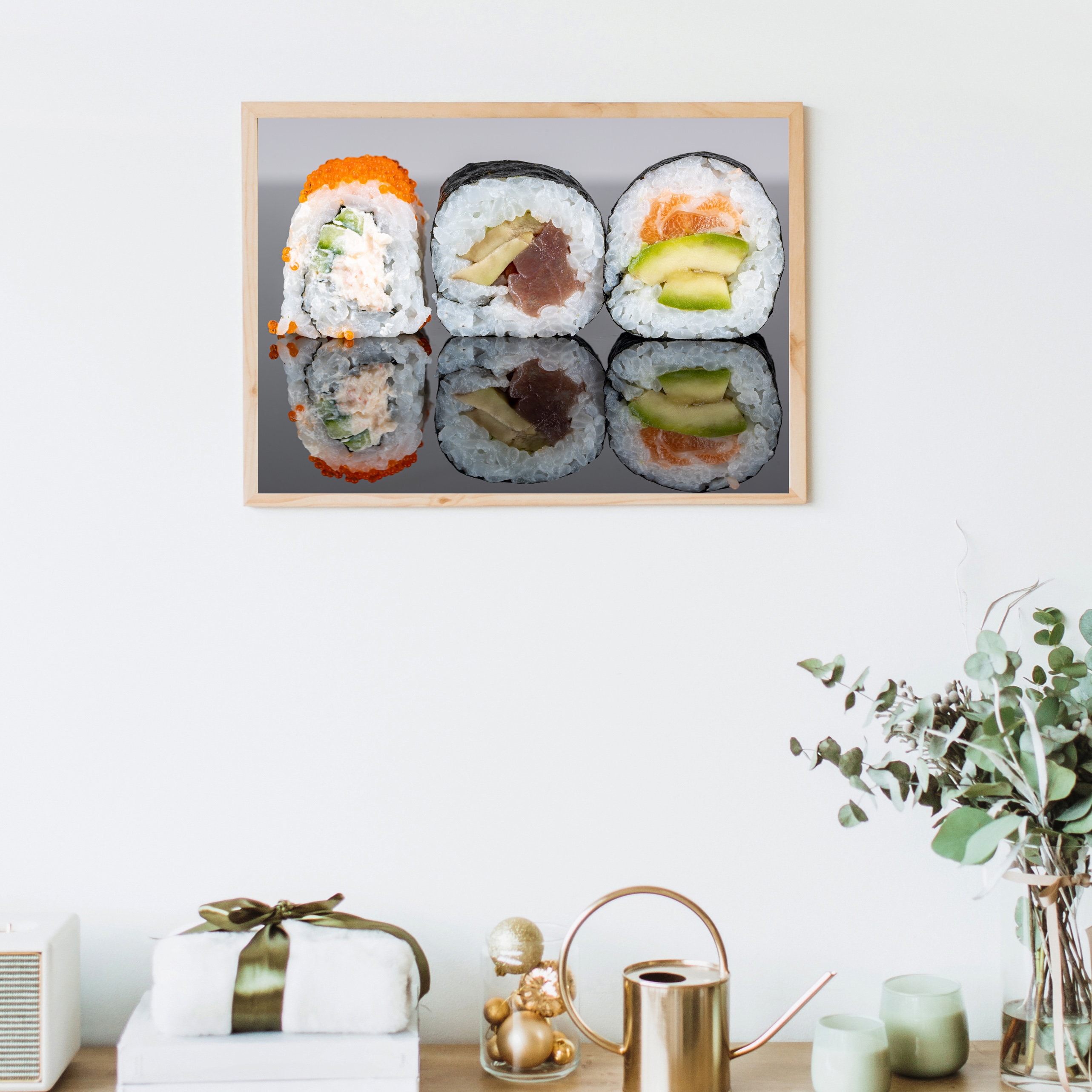 Japanese Sushi Poster, Food Wall Art, Set of Three Sushi Rolls With ...