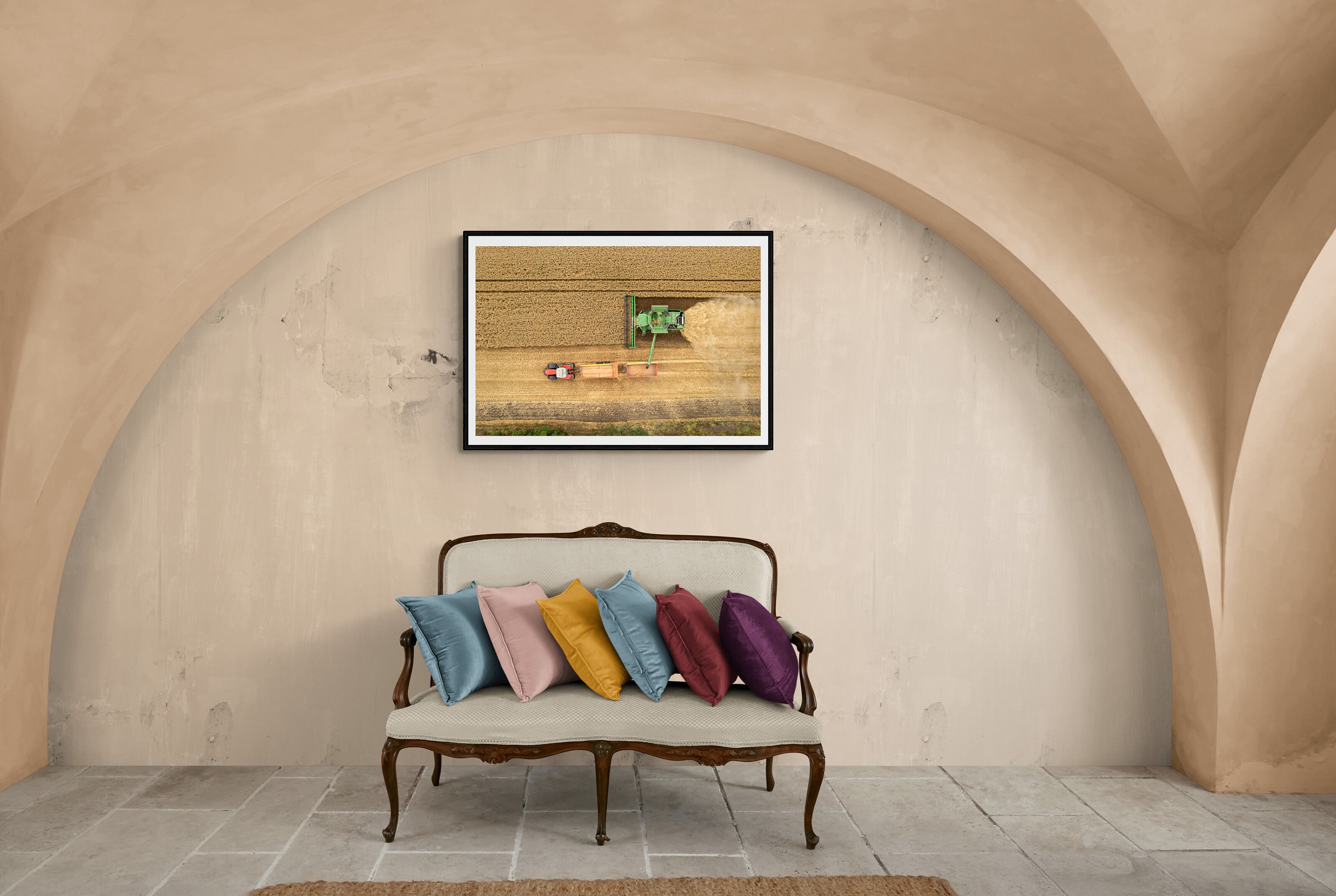 Combine Harvester, Tractor, Trailer, Harvesting, Aerial Photography ...
