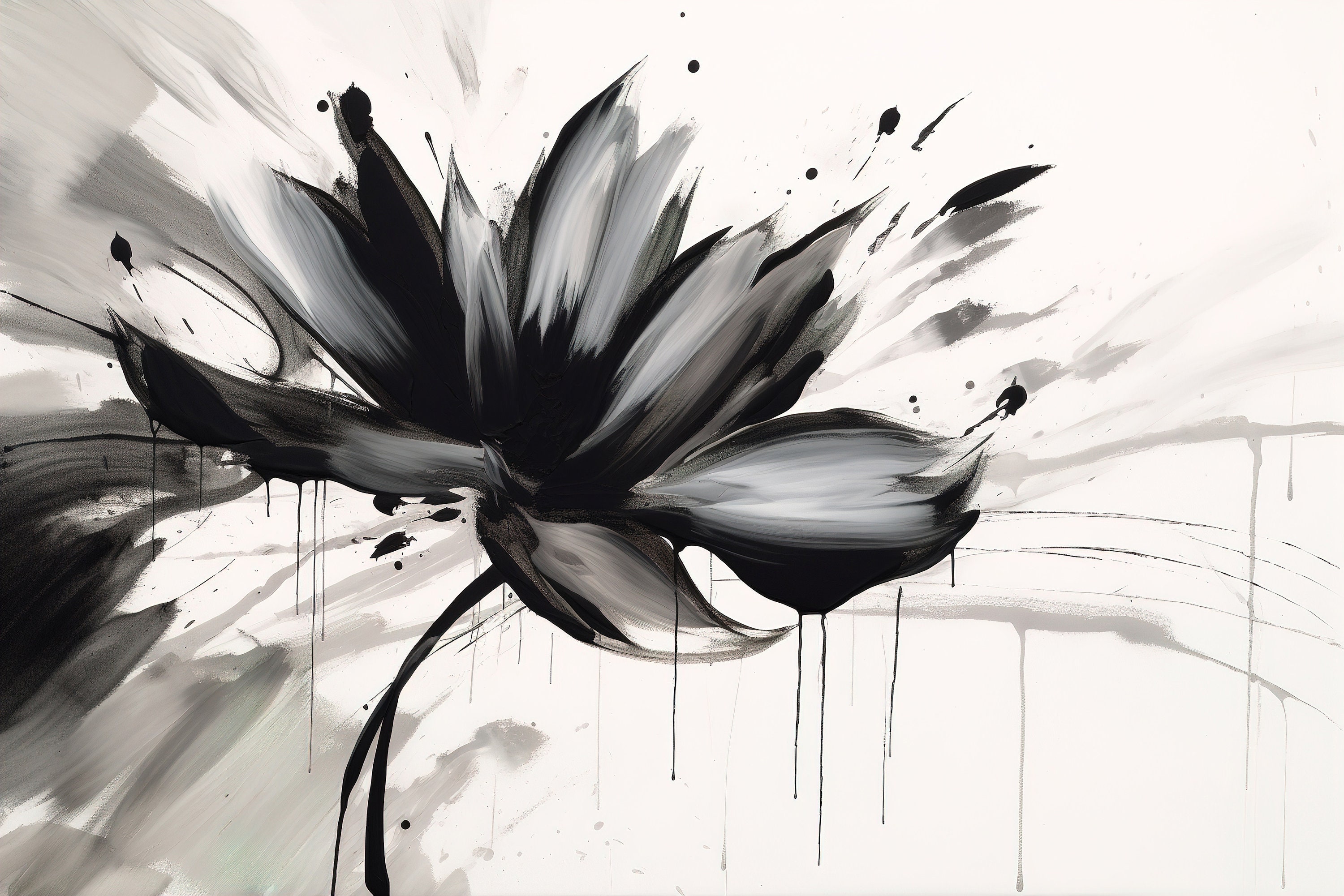 Minimalist Black Ink Flower Art Print (digital Download) - Etsy