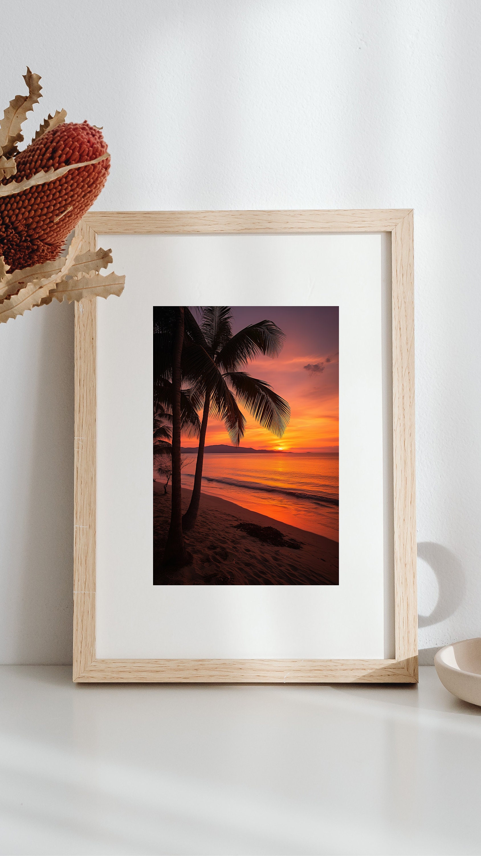 Ocean Sunset Print Palm Trees On The Beach Wall Art Palm Trees Print