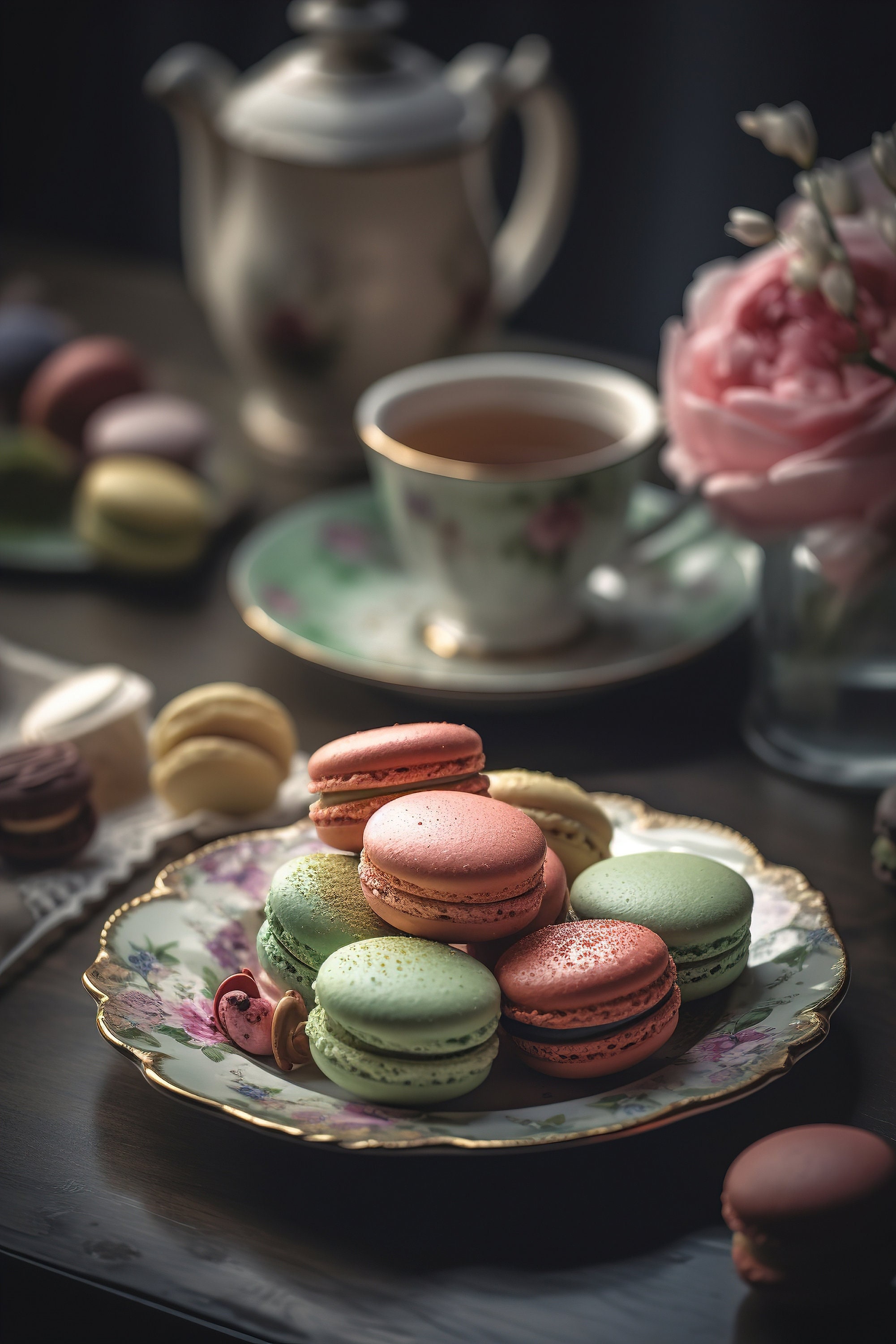 Macaroons With Tea, Macaroons Wall Art, French Macarons, Kitchen Wall ...