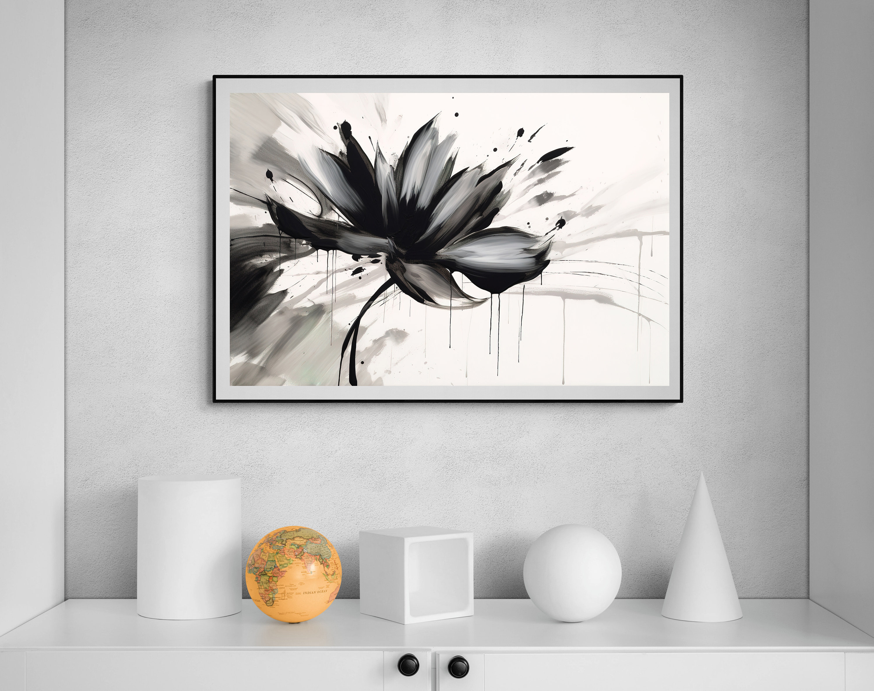 Minimalist Black Ink Flower, Wall Art, Simplicity Printable Art ...