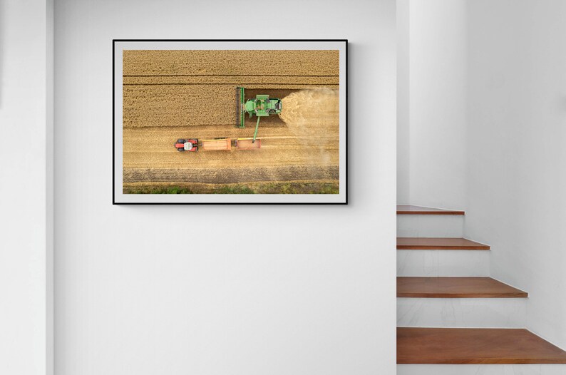 Combine Harvester, Tractor, Trailer, Harvesting, Aerial Photography ...