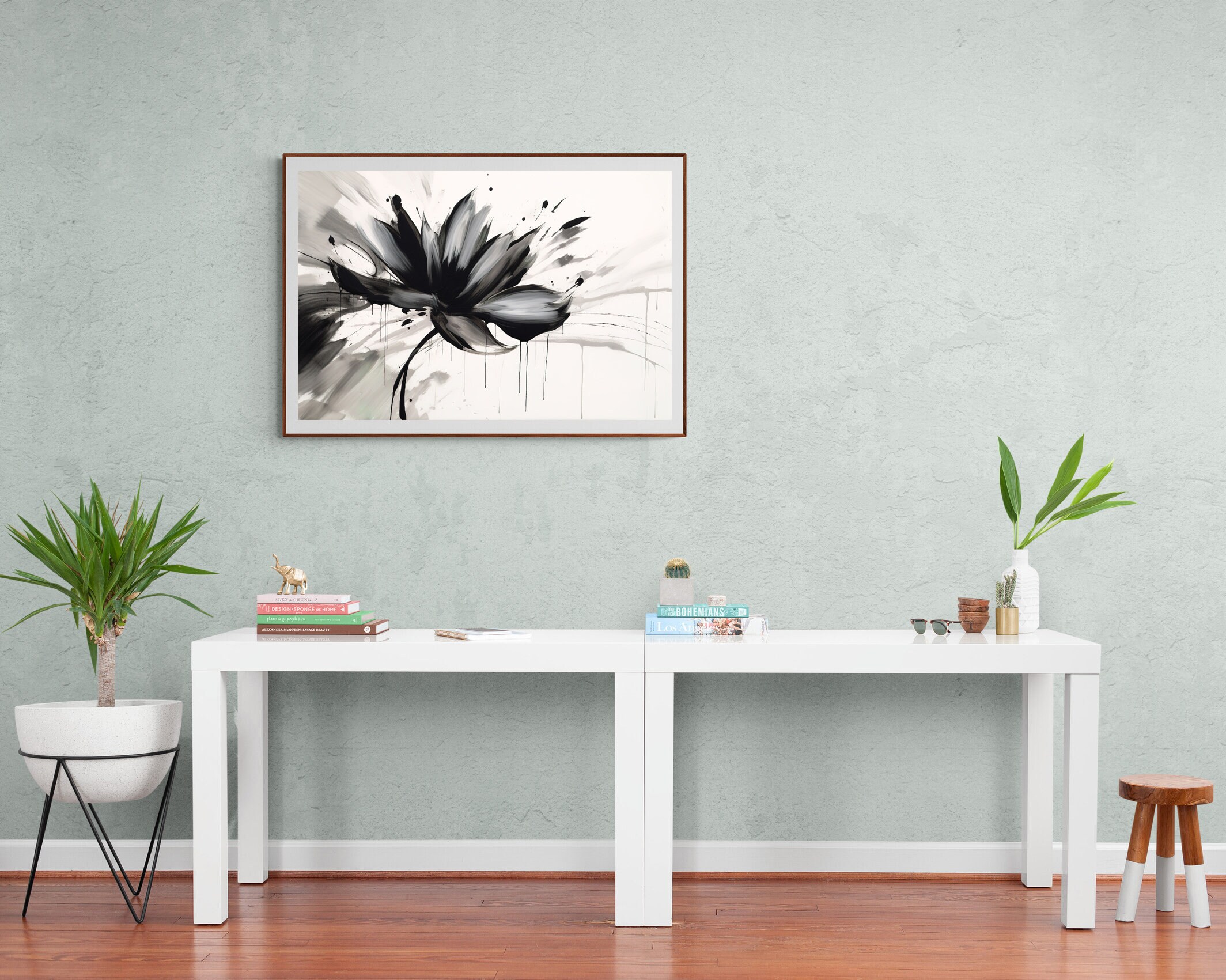 Minimalist Black Ink Flower, Wall Art, Simplicity Printable Art ...