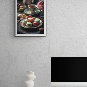 Macaroons With Tea, Macaroons Wall Art, French Macarons, Kitchen Wall ...