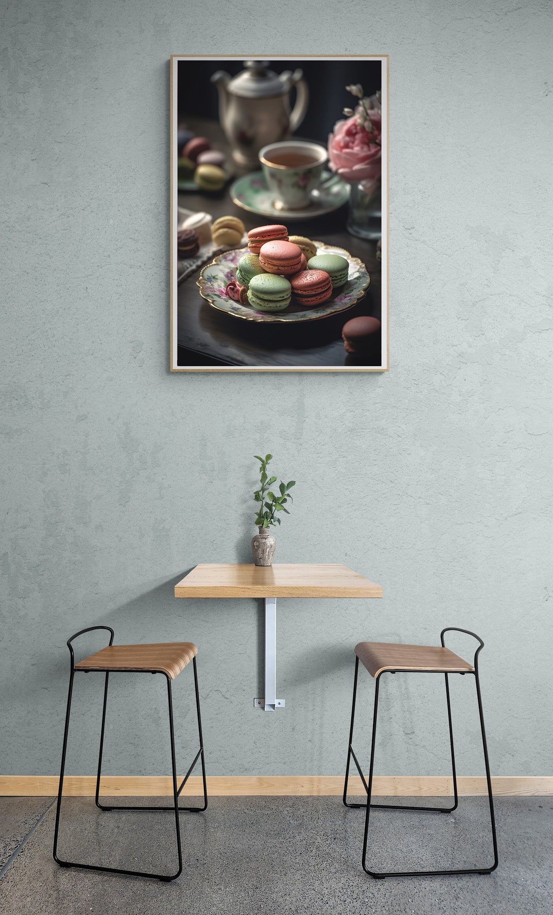 Macaroons With Tea, Macaroons Wall Art, French Macarons, Kitchen Wall ...