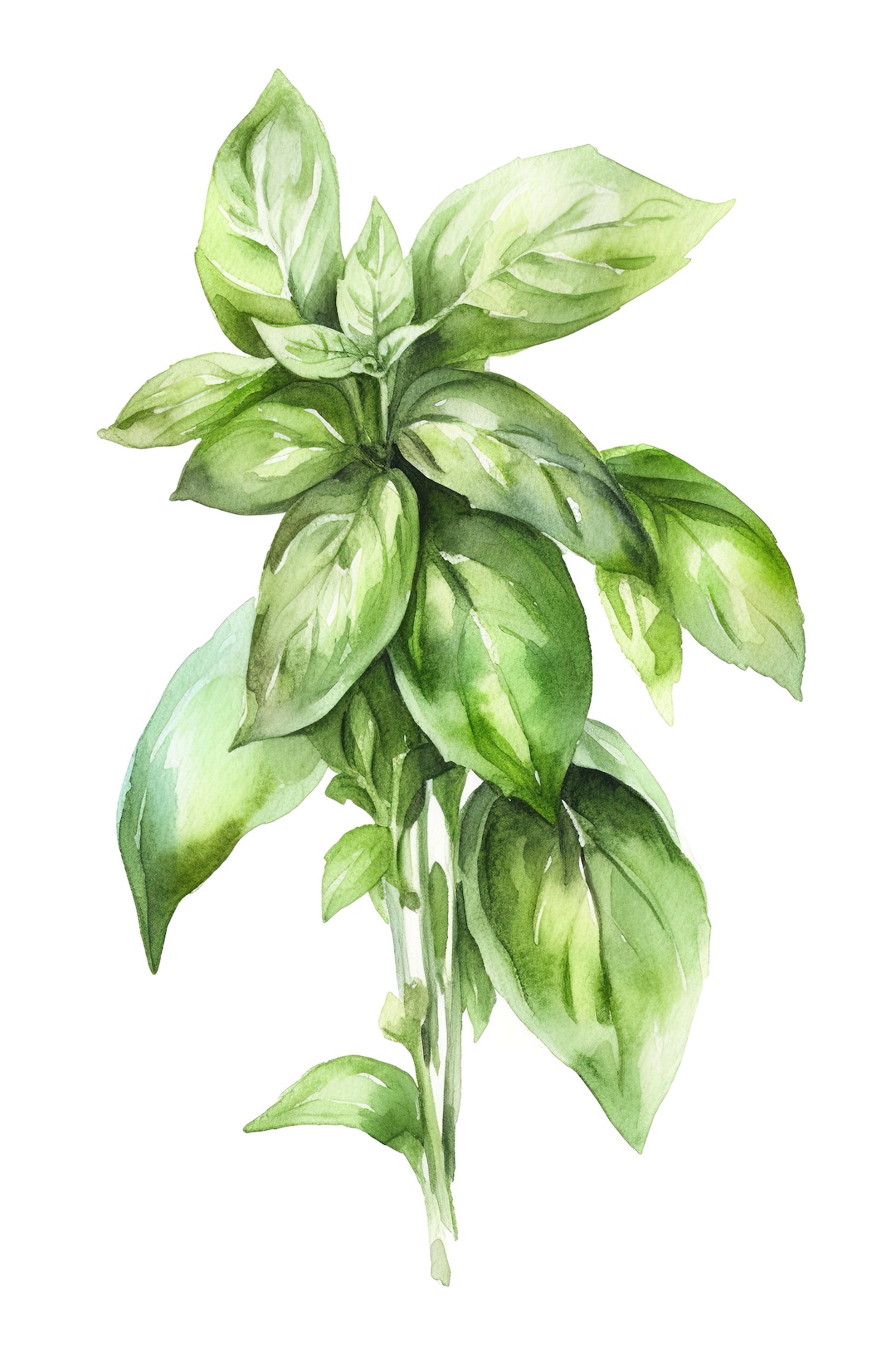 Basil Herb, Watercolor Basil on White, Kitchen Décor, Digital Download ...