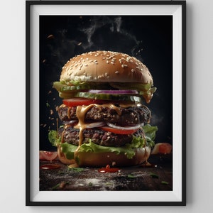 Double Burger Print: Tasty Kitchen Food Art (digital Download) - Etsy