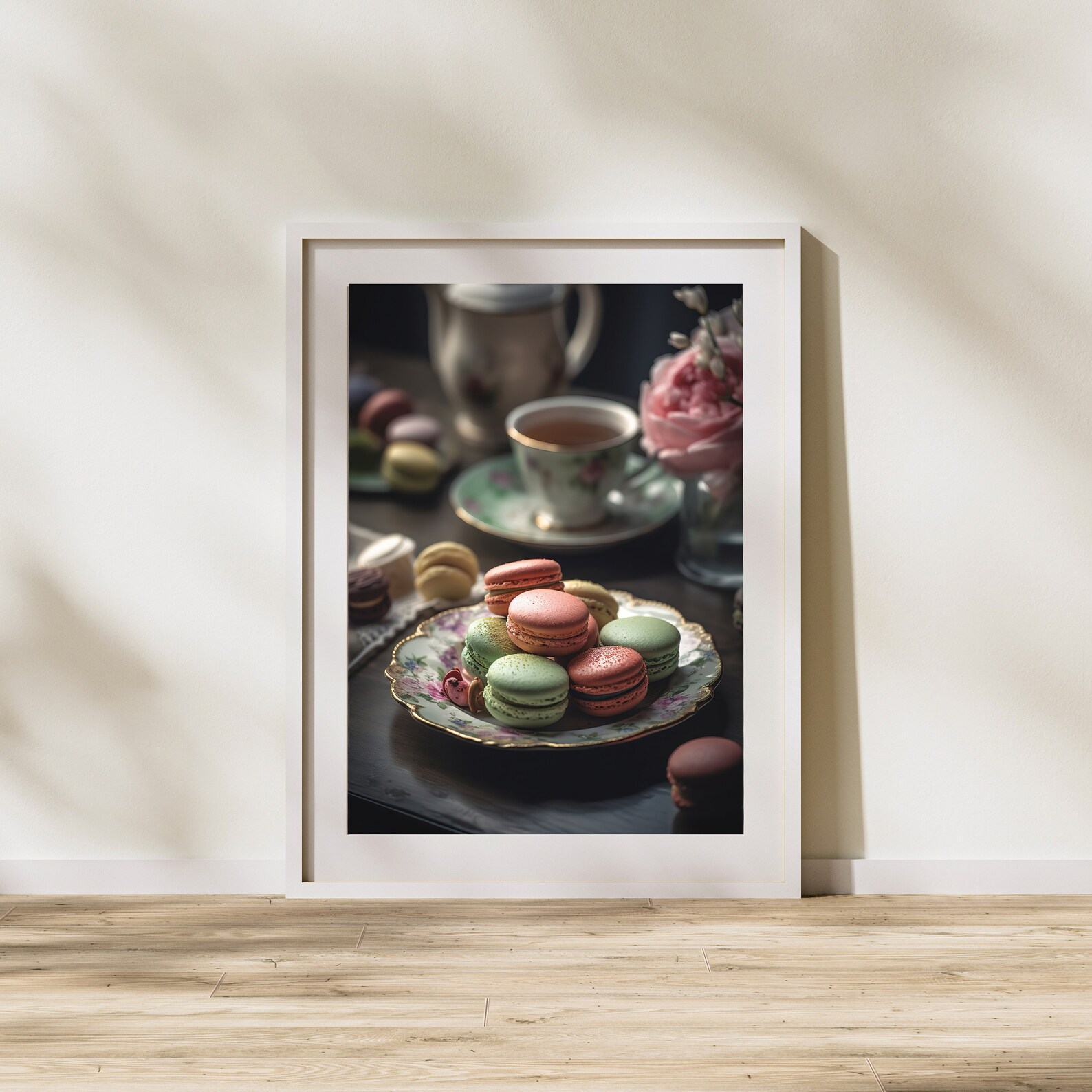 Macaroons With Tea, Macaroons Wall Art, French Macarons, Kitchen Wall ...