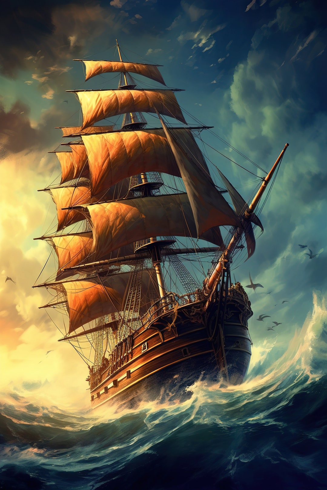 Pirate Ship Painting, Warships Wall Art, Pirate Ship Print, Kids Room ...