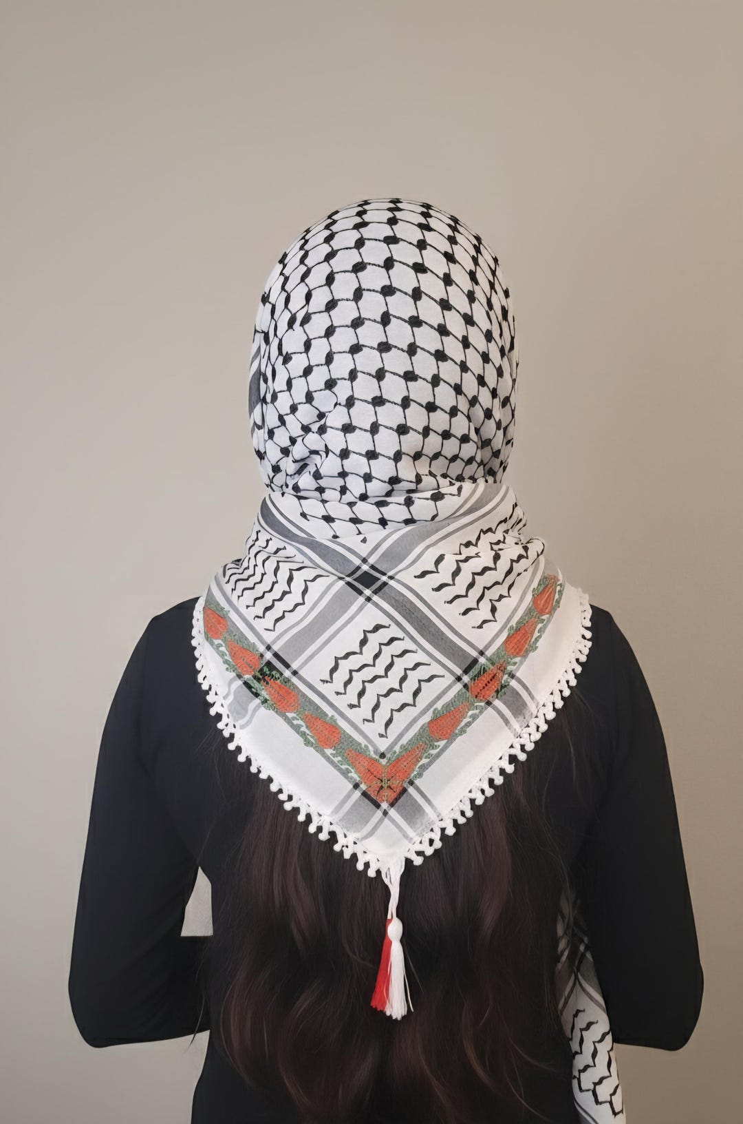 Unisex Palestinian Keffiyeh: Embroidered Half Scarf , Sabaleh Tatreez ...