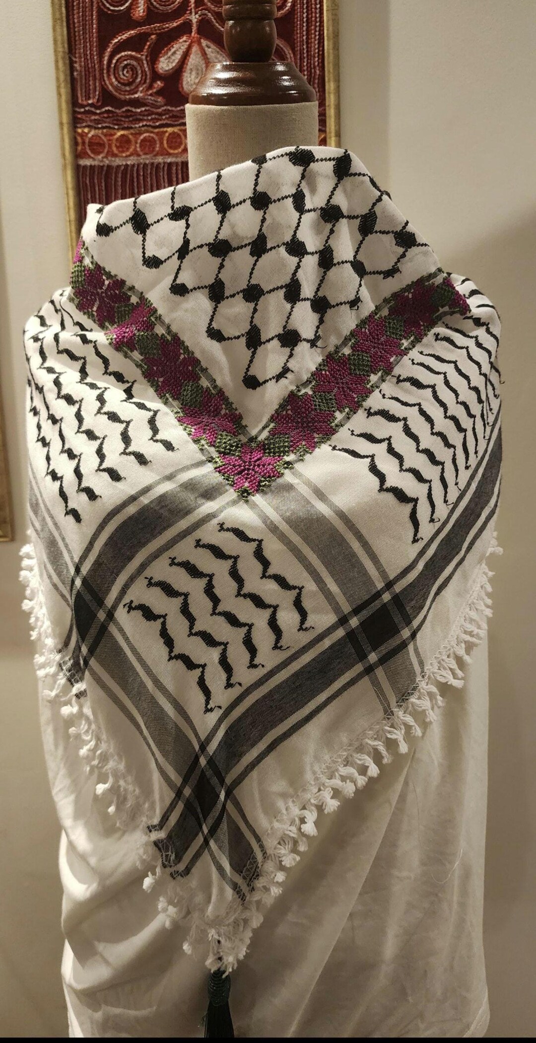 Unisex Palestinian Keffiyeh: Embroidered Half Scarf , Sabaleh Tatreez ...