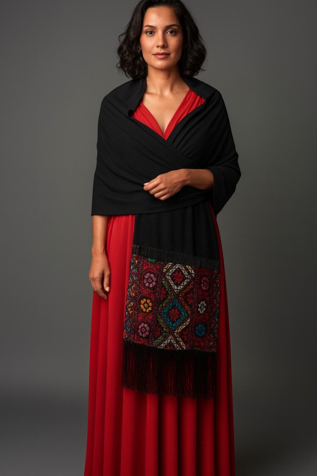 Palestinian Embroidered Shawll: Tatreez Fringed Scarf - Etsy