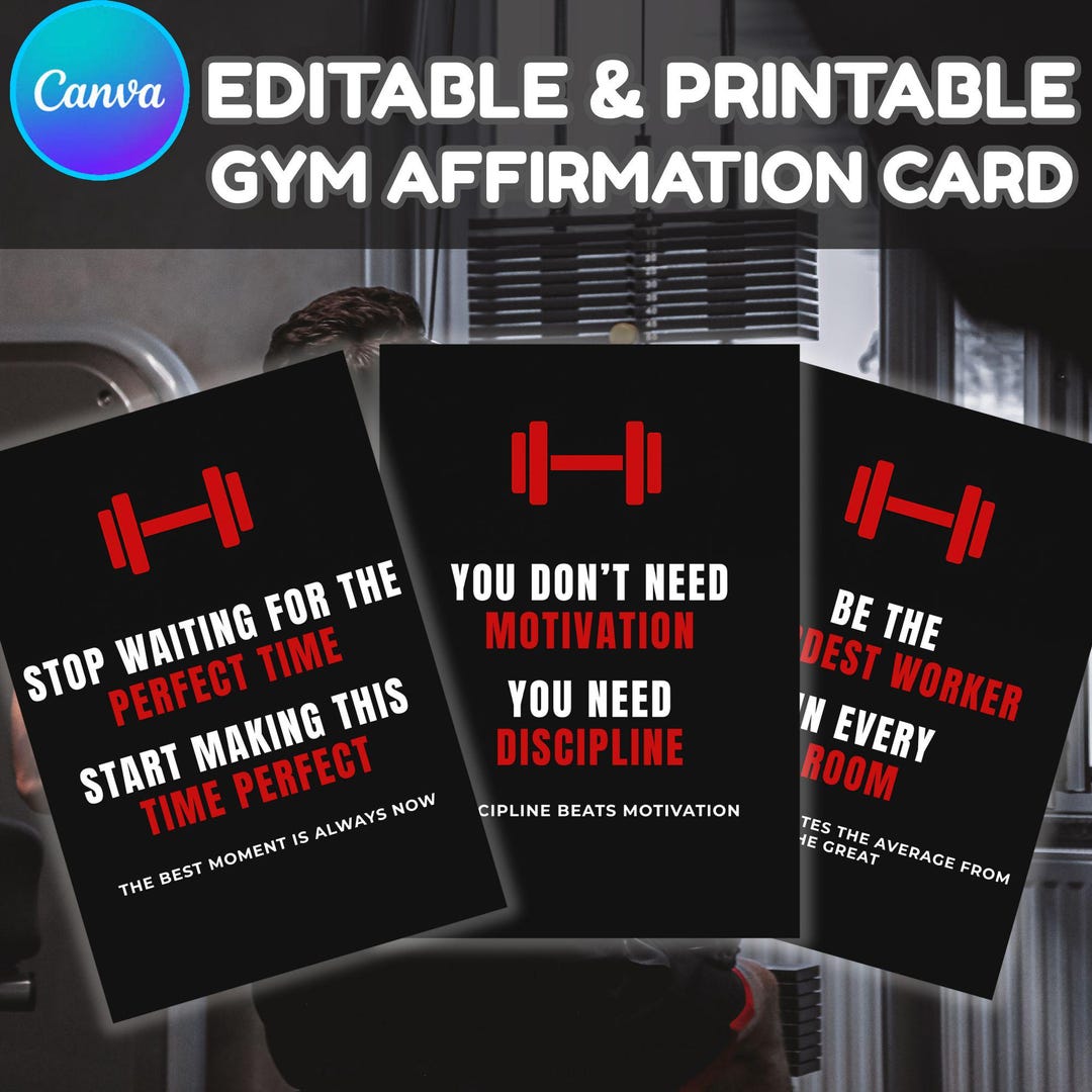 Gym Affirmation Cards | Fitness Motivation, Printable PDF & PNG - Etsy
