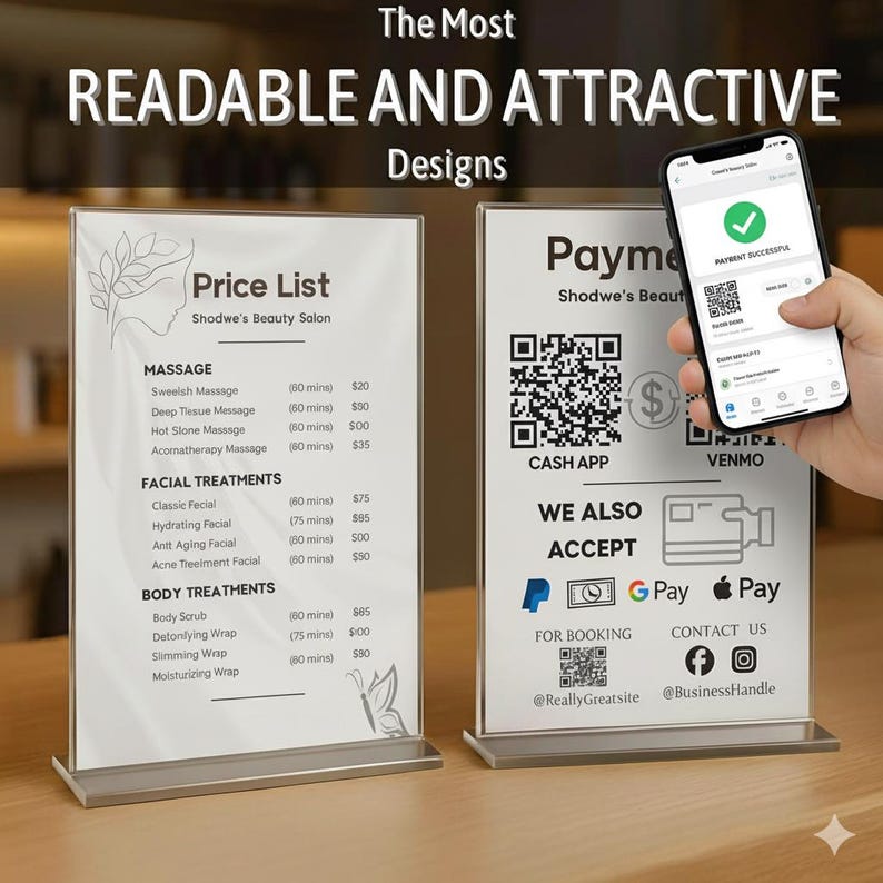 Esthetician Price List Template Canva, Salon Service Menu, Scan to Pay ...
