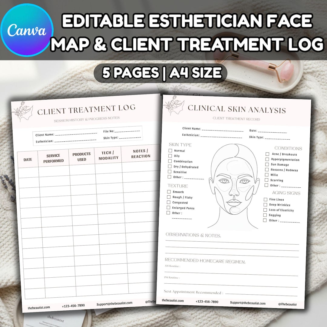 Esthetician Face Map Template, Client Treatment Record, Skincare ...