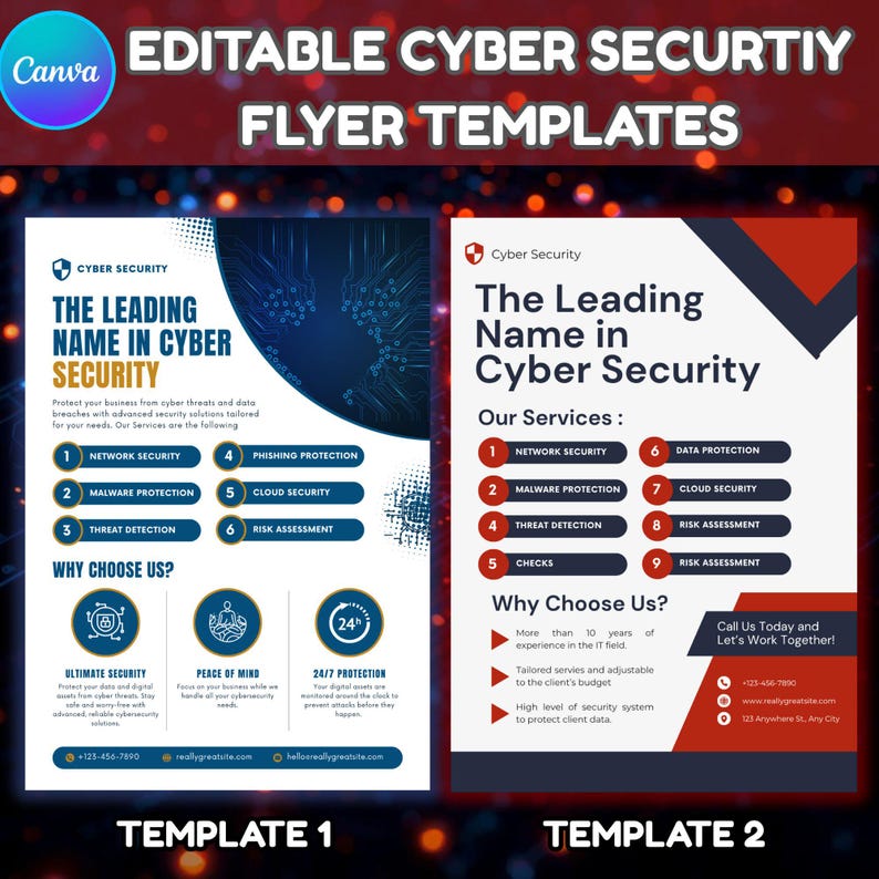 Editable Cyber Security Flyer Templates for Canva | IT Services - Etsy