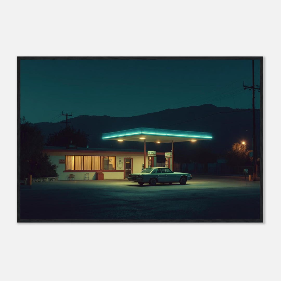 Edward Hopper-inspired Framed Gas Station Print | Retro Roadside Night ...