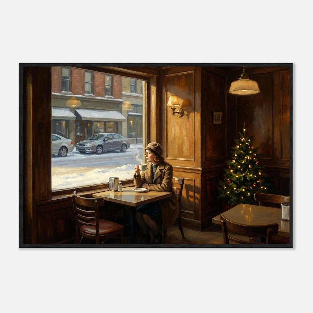 Edward Hopper-inspired Morning Cafe Framed Print | Winter Coffee Shop ...
