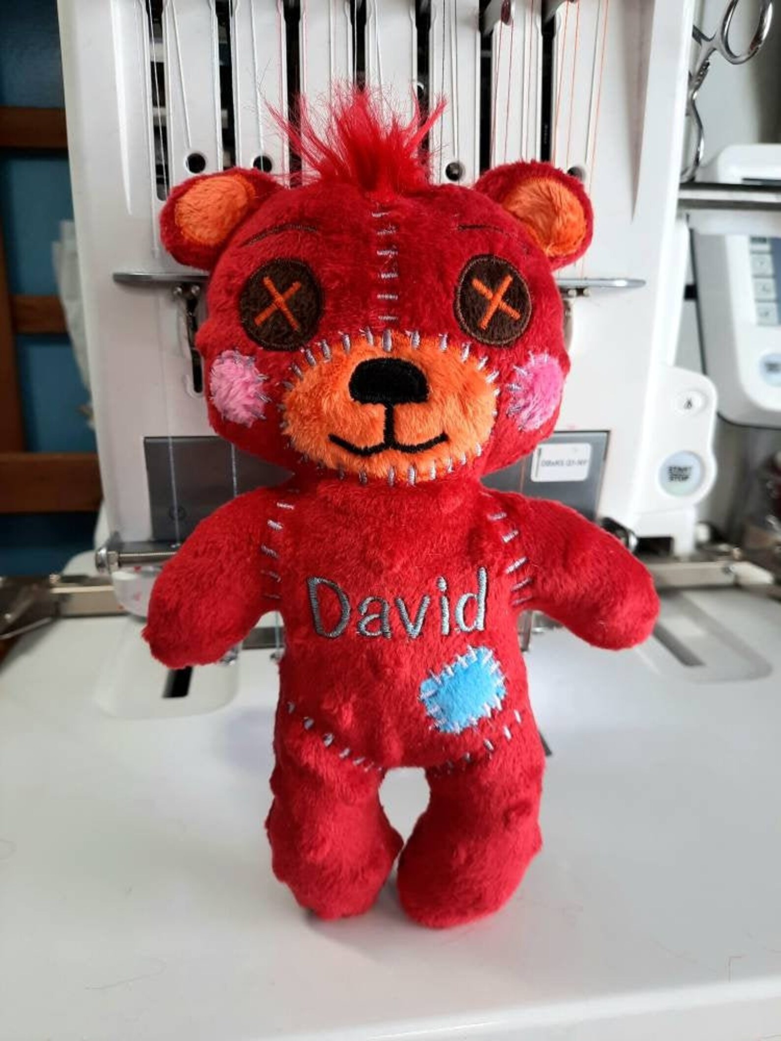 cocomelons-plush-teddy-bear-toy-patchwork-red-minky-soft-baby-etsy