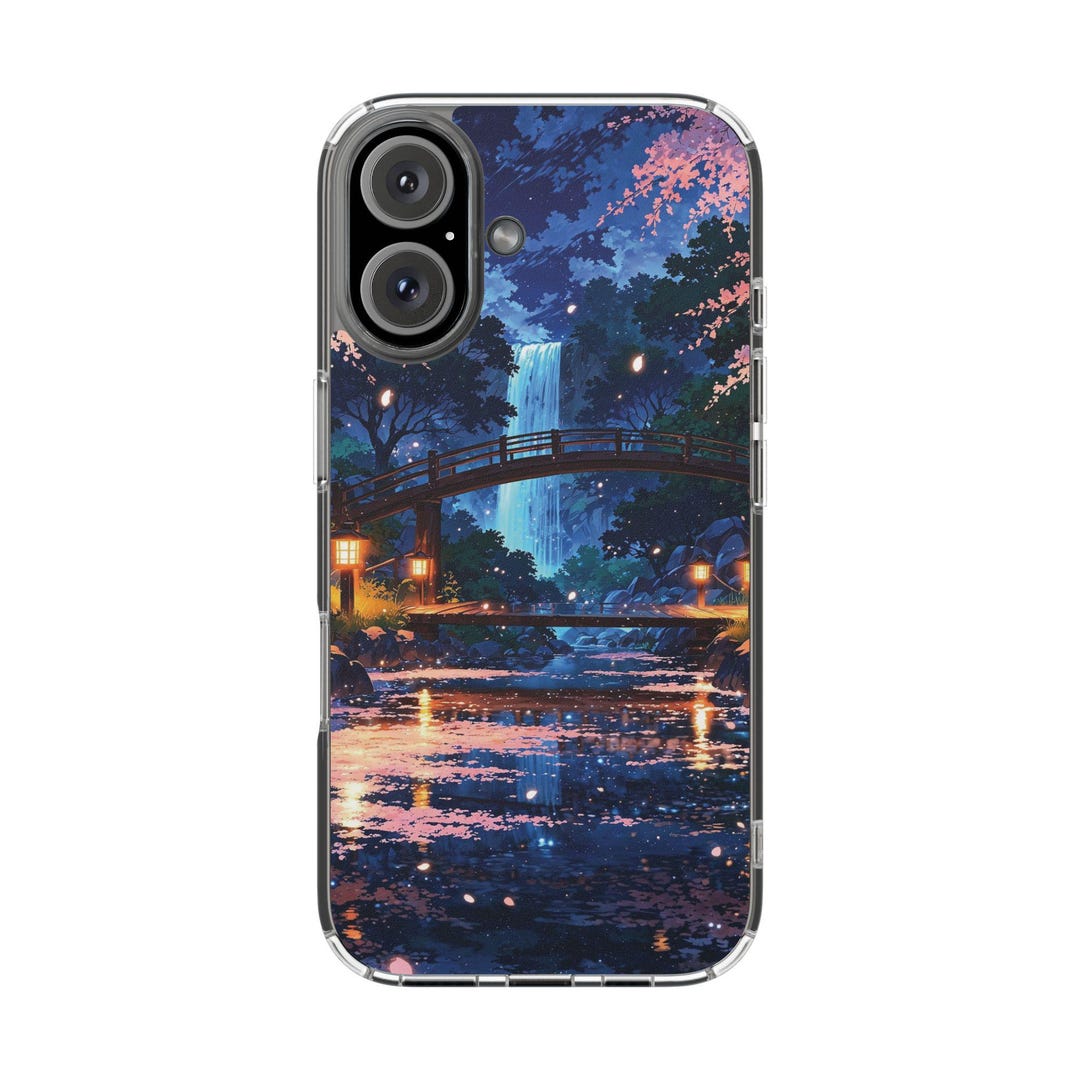 Tranquil Night Waterfall & Sakura Bridge 1 Magnetic Clear Impact ...