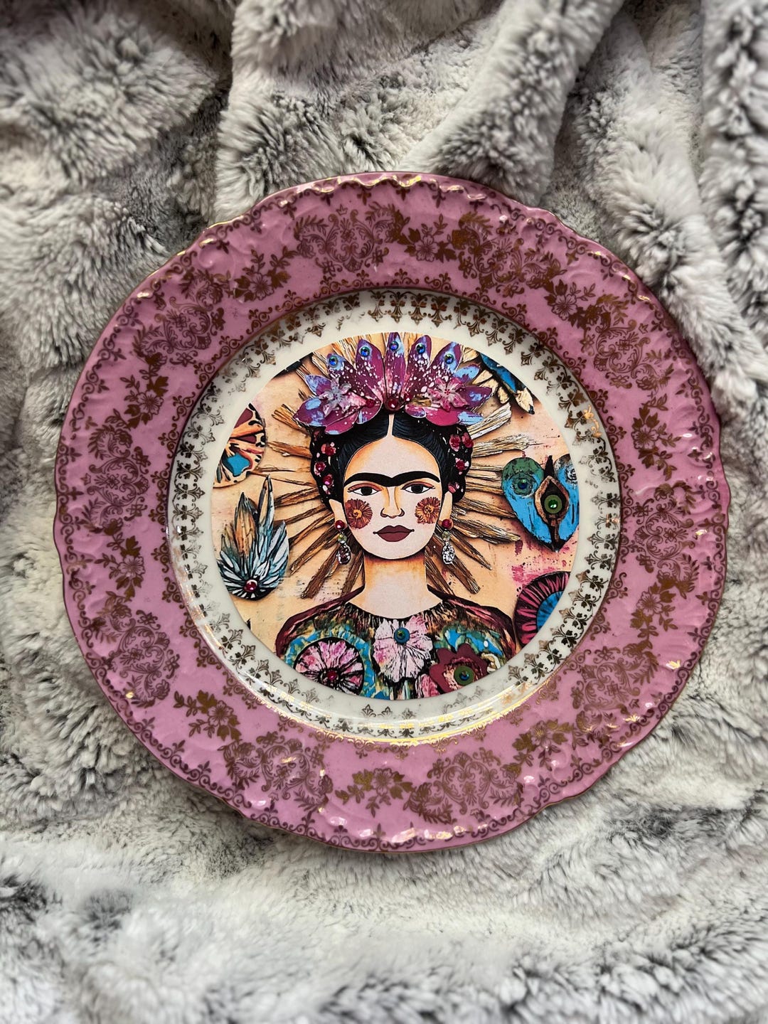 Frida Kahlo on Vintage Upcycled Plate - FREE SHIP - Etsy