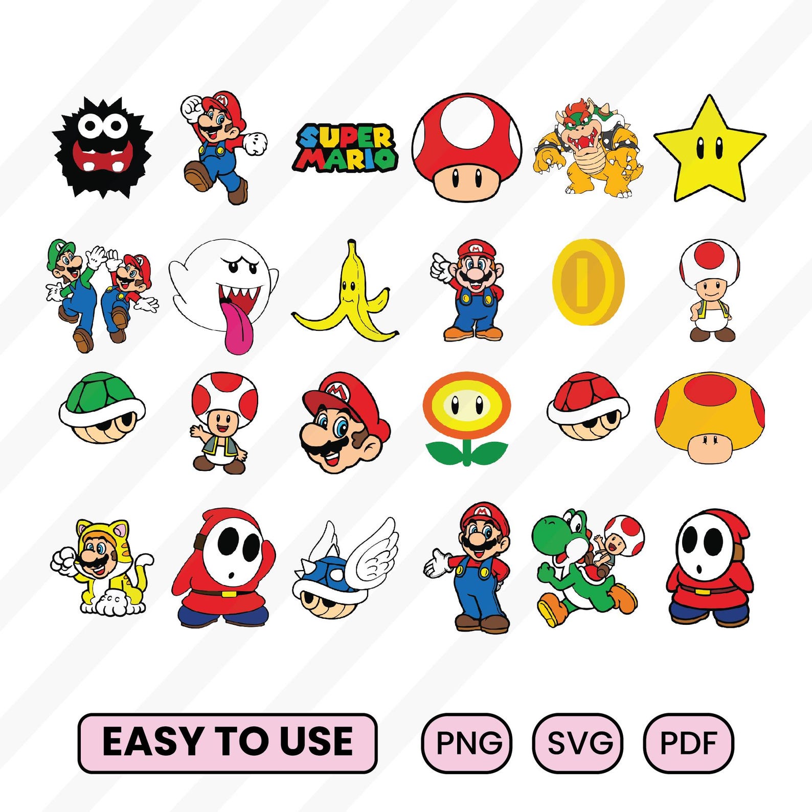 Mario Clipart Bundle, Mario Cut Files, Mario Clipart, Super Mario Font ...
