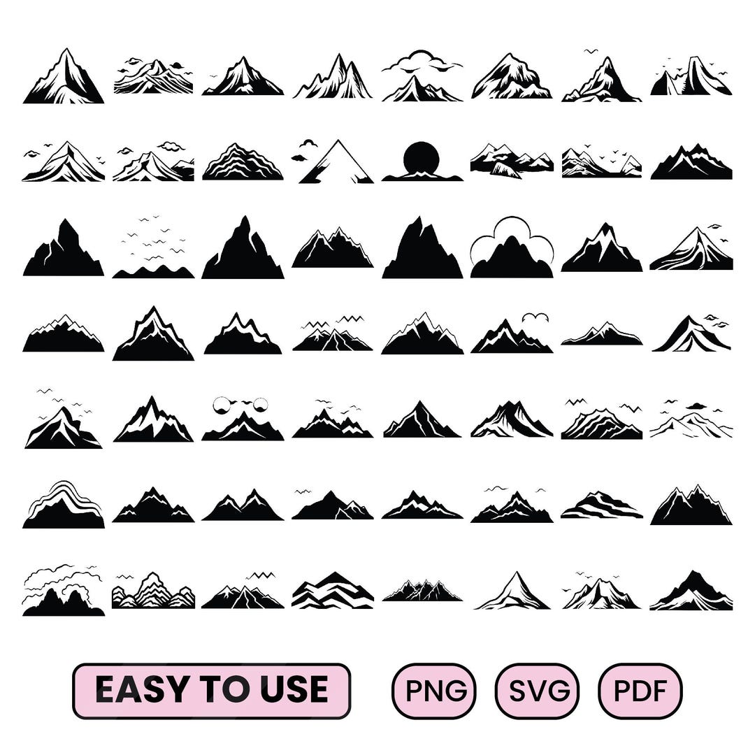 Mountains Svg Bundle, Mountain Hand Drawn, Mountain Png, Forest Tree ...