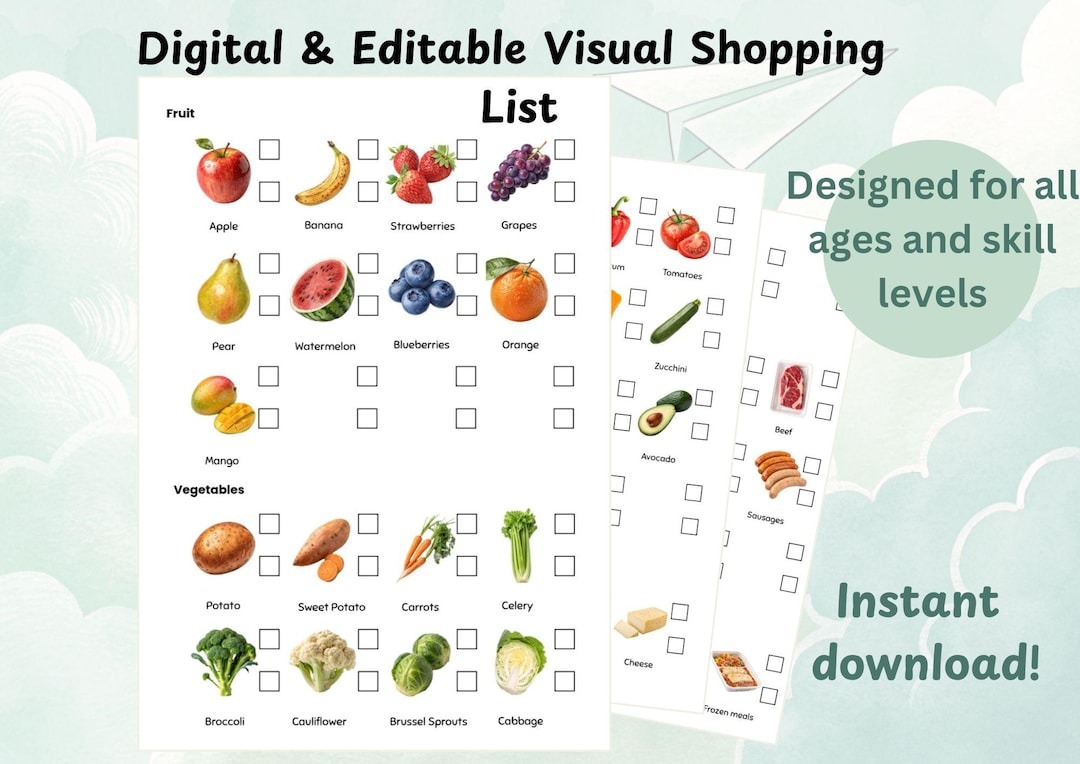 Digital and Editable Visual Shopping List - Etsy