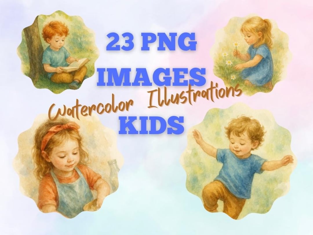 Kids Watercolor Clipart – 23 PNG илюстрации на деца в различни ...