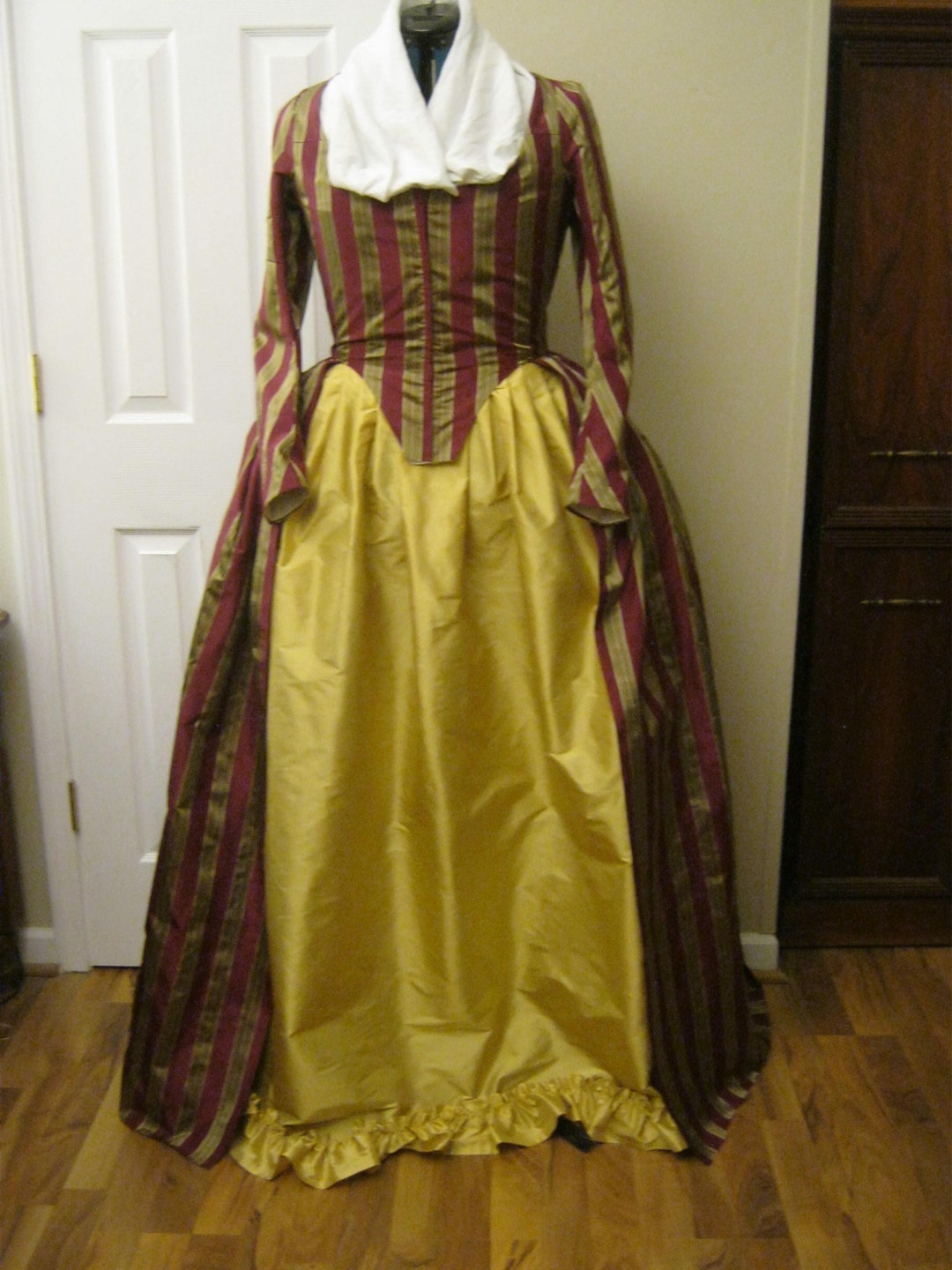 Sale_striped Satin Colonial Gown and Maze Petticoat Sz 16 - Etsy