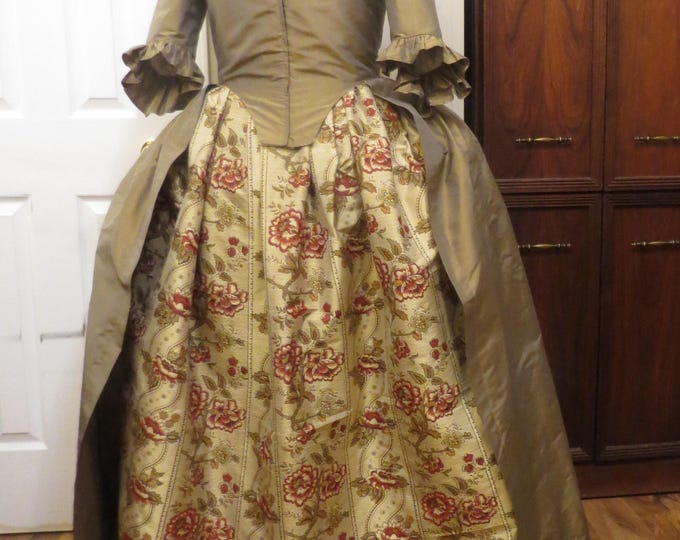 Colonial Brown Silk Taffeta Gown & Printed Petticoat Sz 16 - Etsy