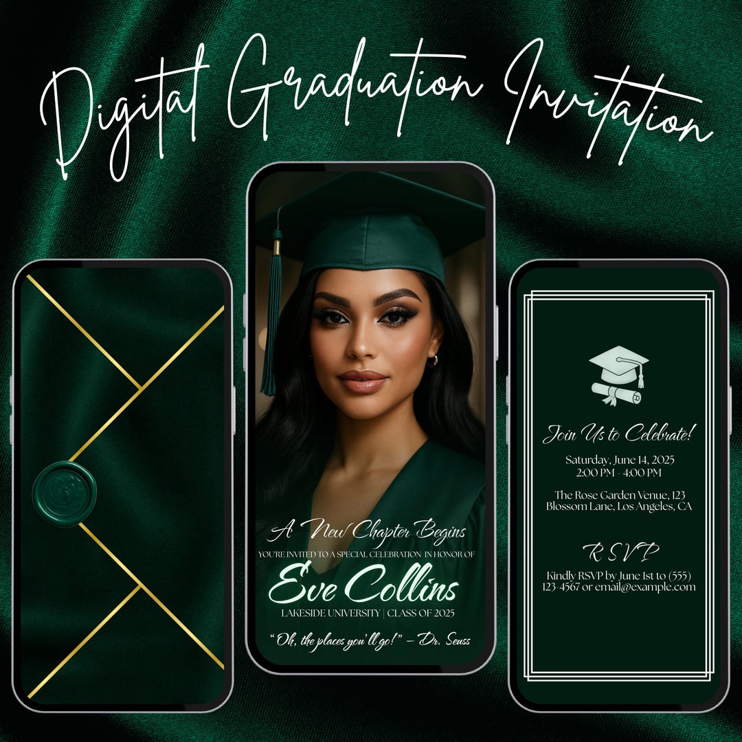 Emerald Green Graduation Invitation: Modern Ticket Template (digital ...