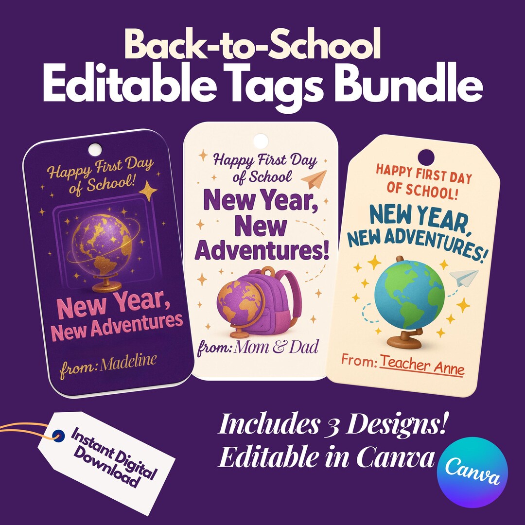 Back to School Printable Tags for Kids, Editable Name Gift Tags ...