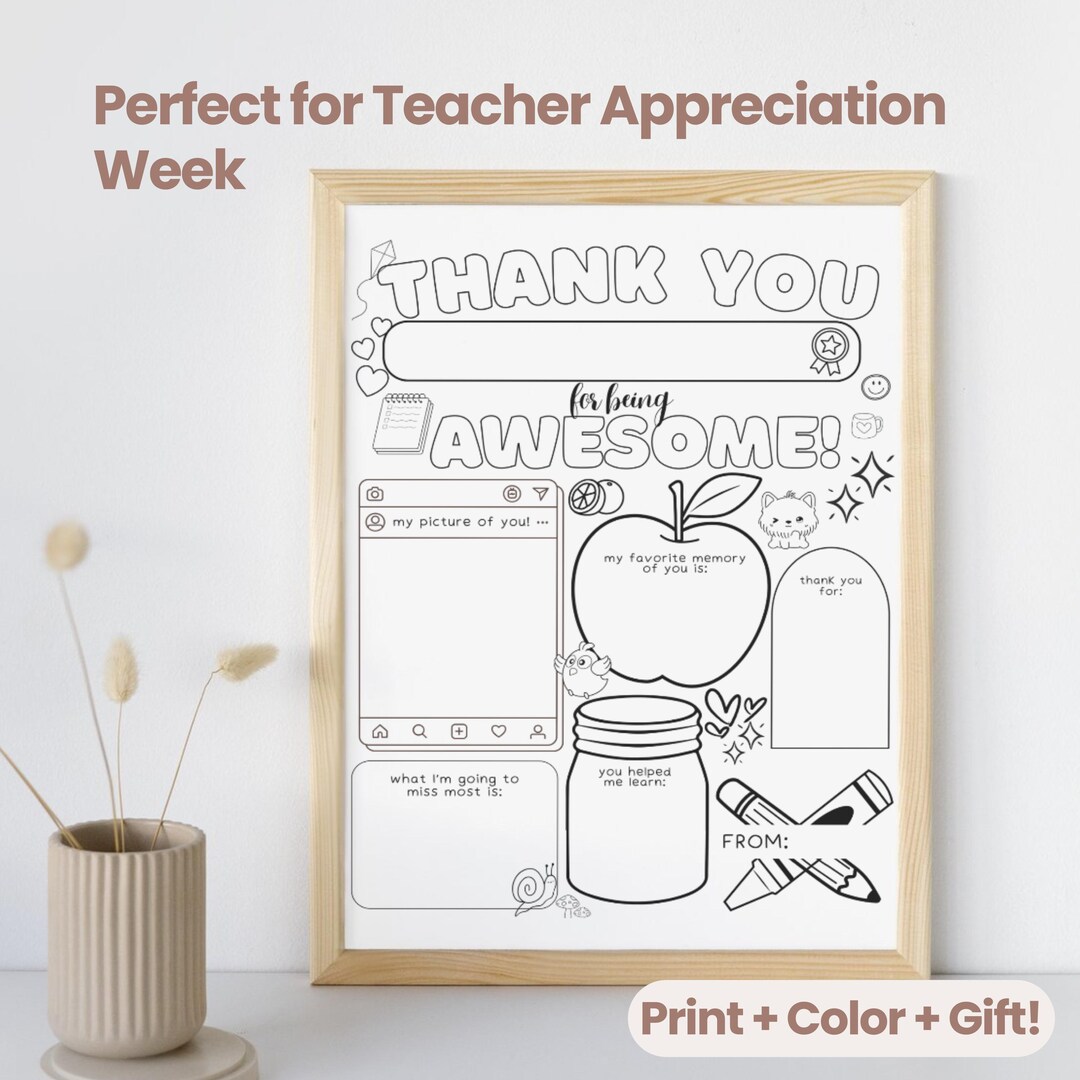 Editable Teacher Thank You Coloring Page: Student Gift (printable Canva ...