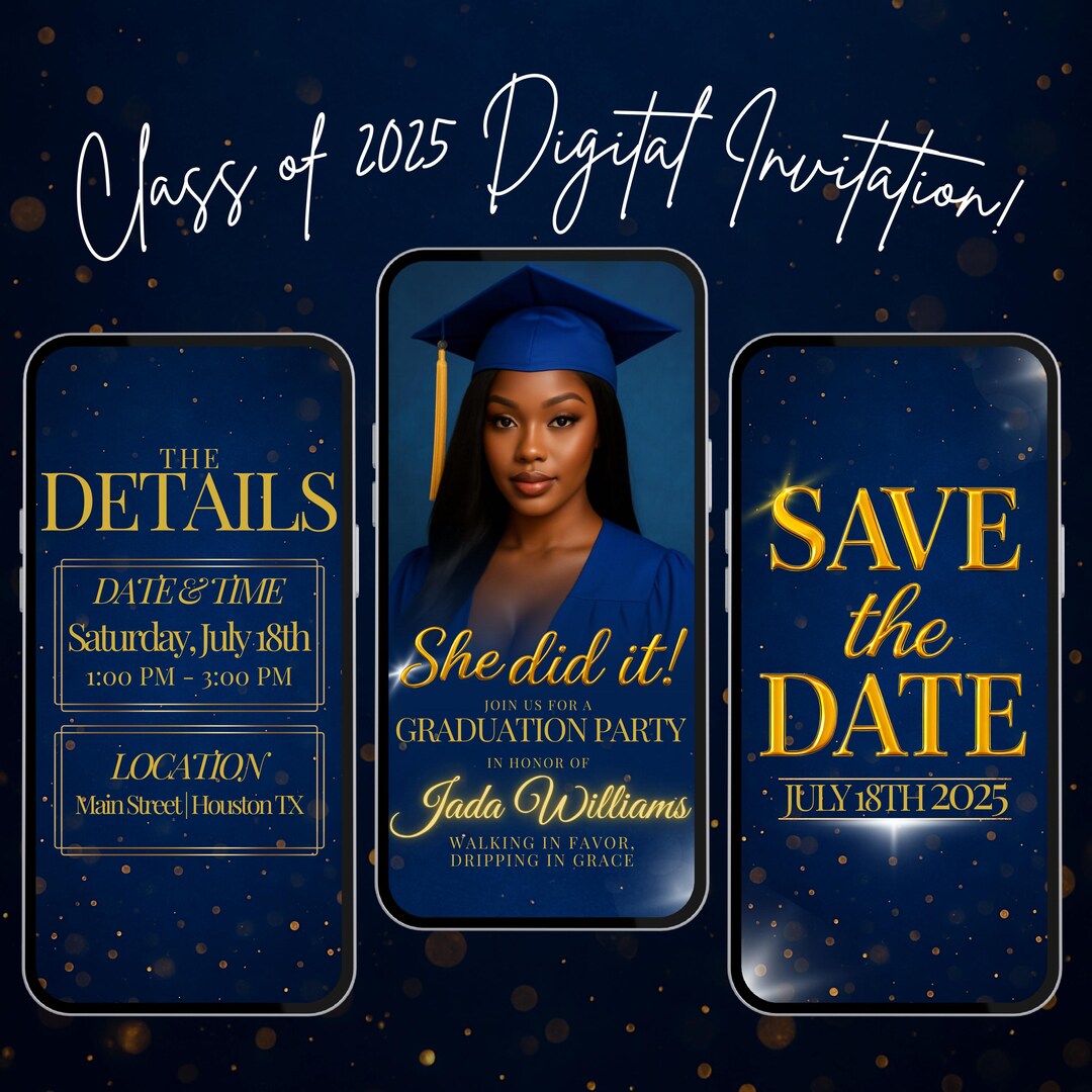 Midnight Blue Graduation Invitation, Save the Date Digital Invite ...