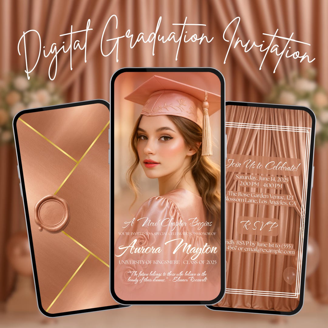 Editable Rose Gold Graduation Invitation Template, Digital Canva ...