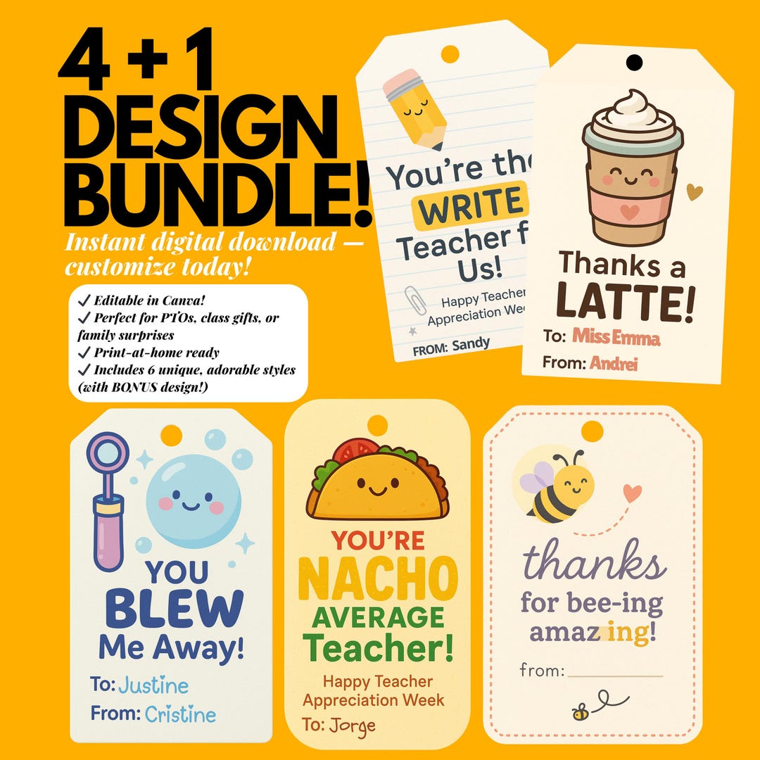 Funny Teacher Gift Tags | Printable Appreciation Set (editable Canva ...
