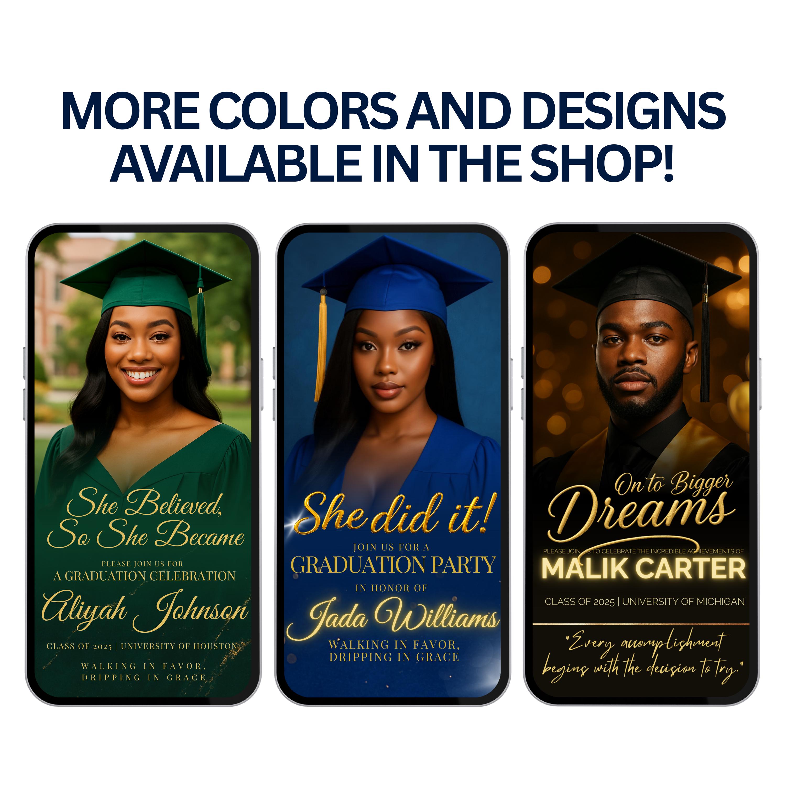 Midnight Blue Graduation Invitation, Save the Date Digital Invite ...