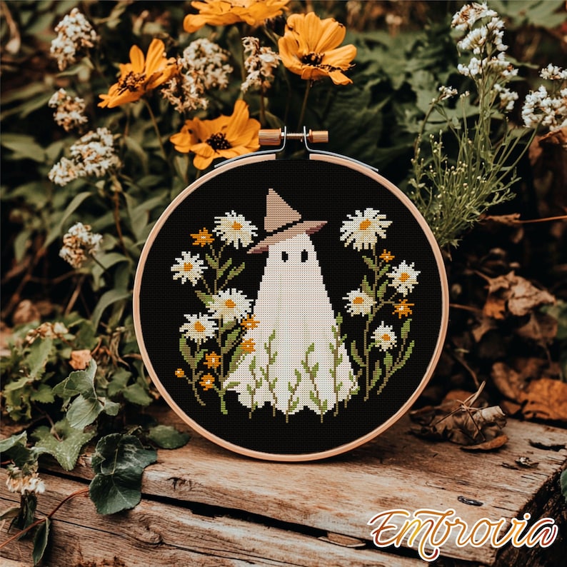 Daisy Ghost Witch Cross Stitch Pattern – Cute Halloween Embroidery (PDF ...