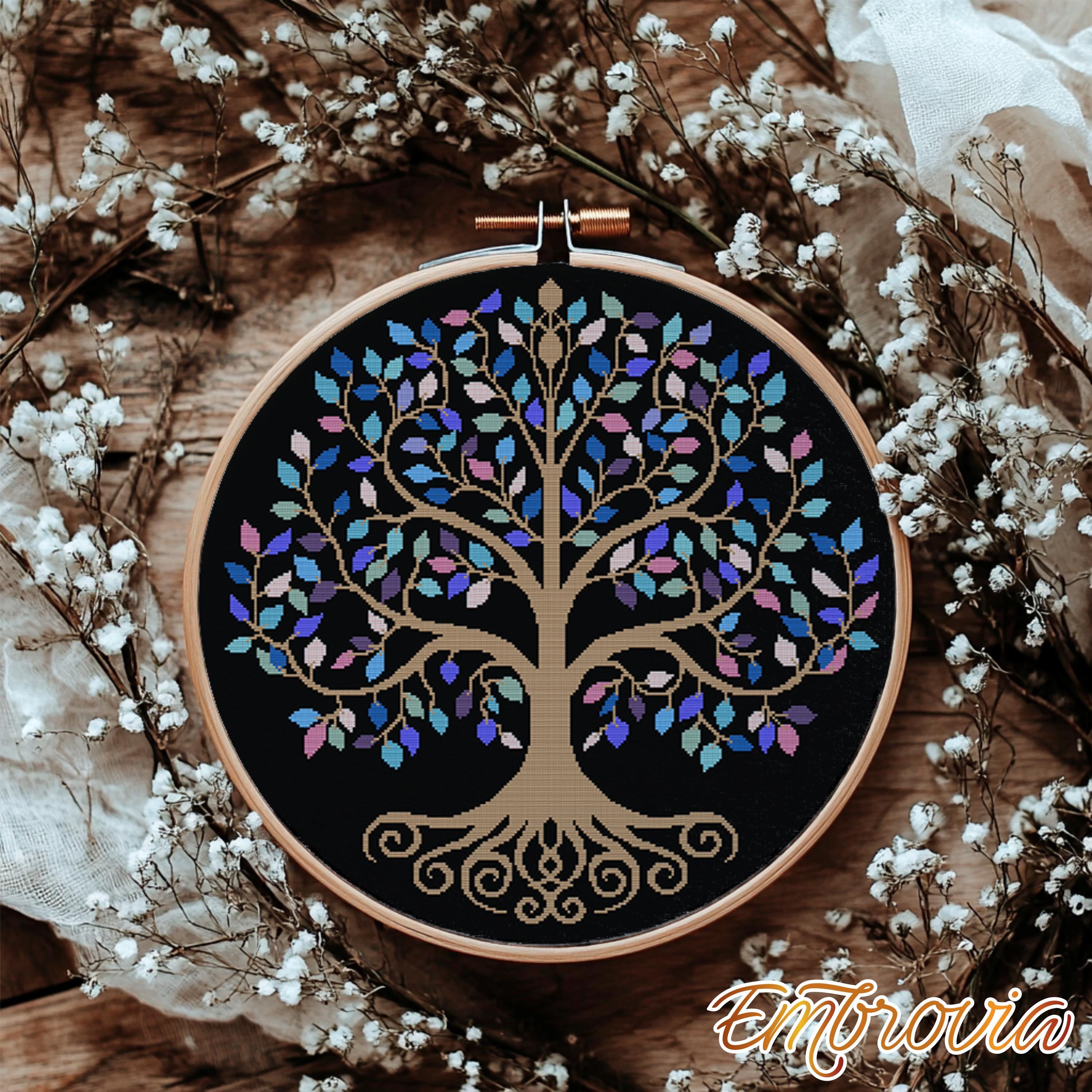 Colorful Tree of Life Cross Stitch Pattern – Modern Embroidery (digital ...